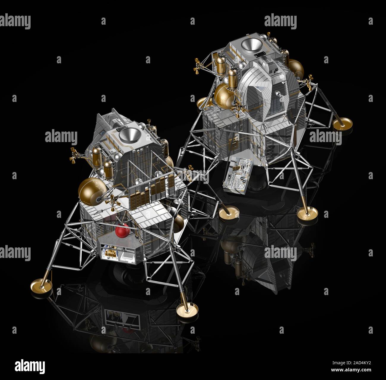 Apollo Lunar Module. Cutaway illustrations showing front and rear views ...