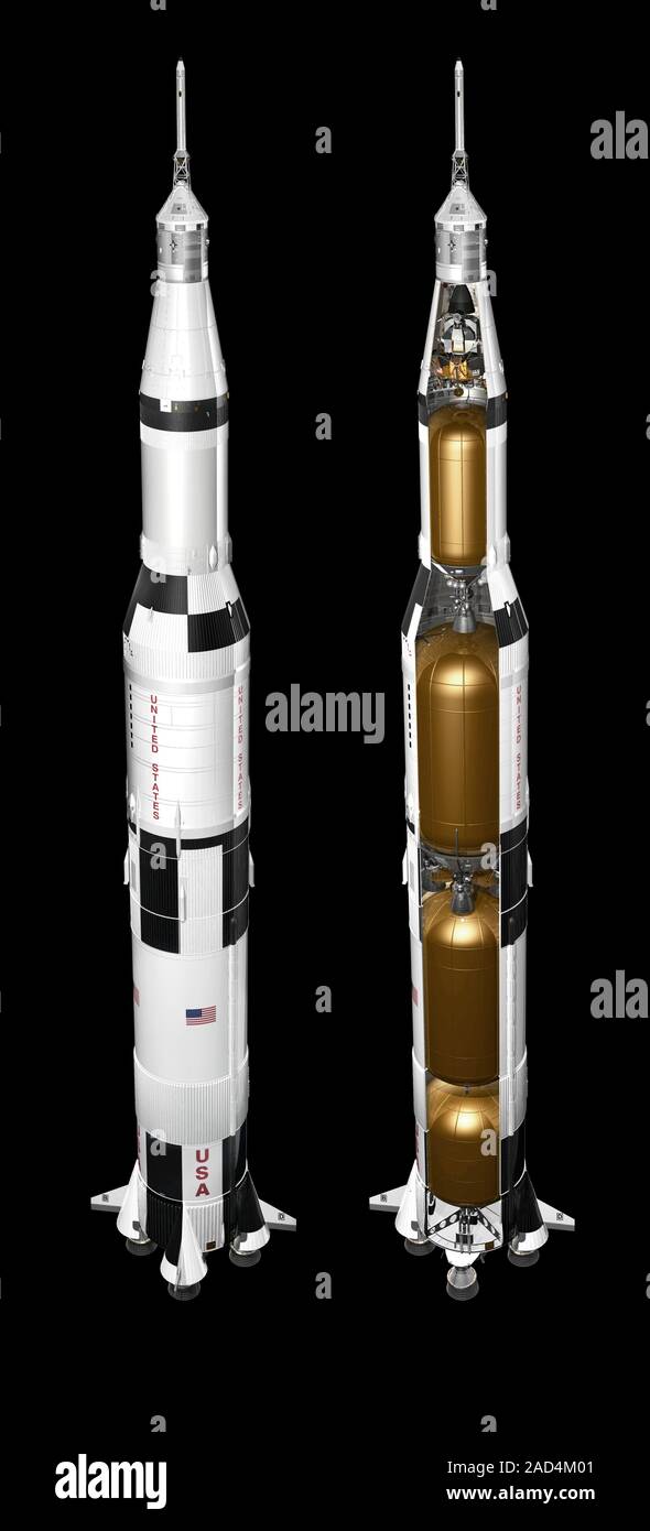 Saturn V rocket, cutaway illustration. Used by NASA to launch the ...