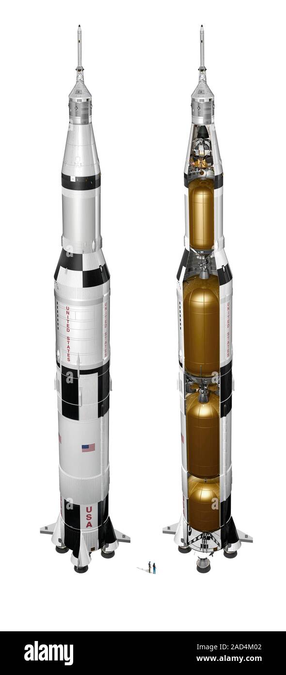 Saturn V rocket, cutaway illustration. Used by NASA to launch the ...
