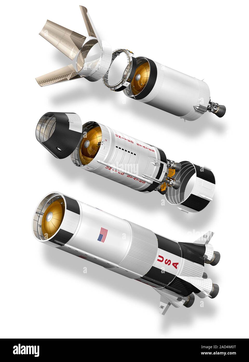 Saturn V rocket. Illustration of the three stages of the Saturn V ...
