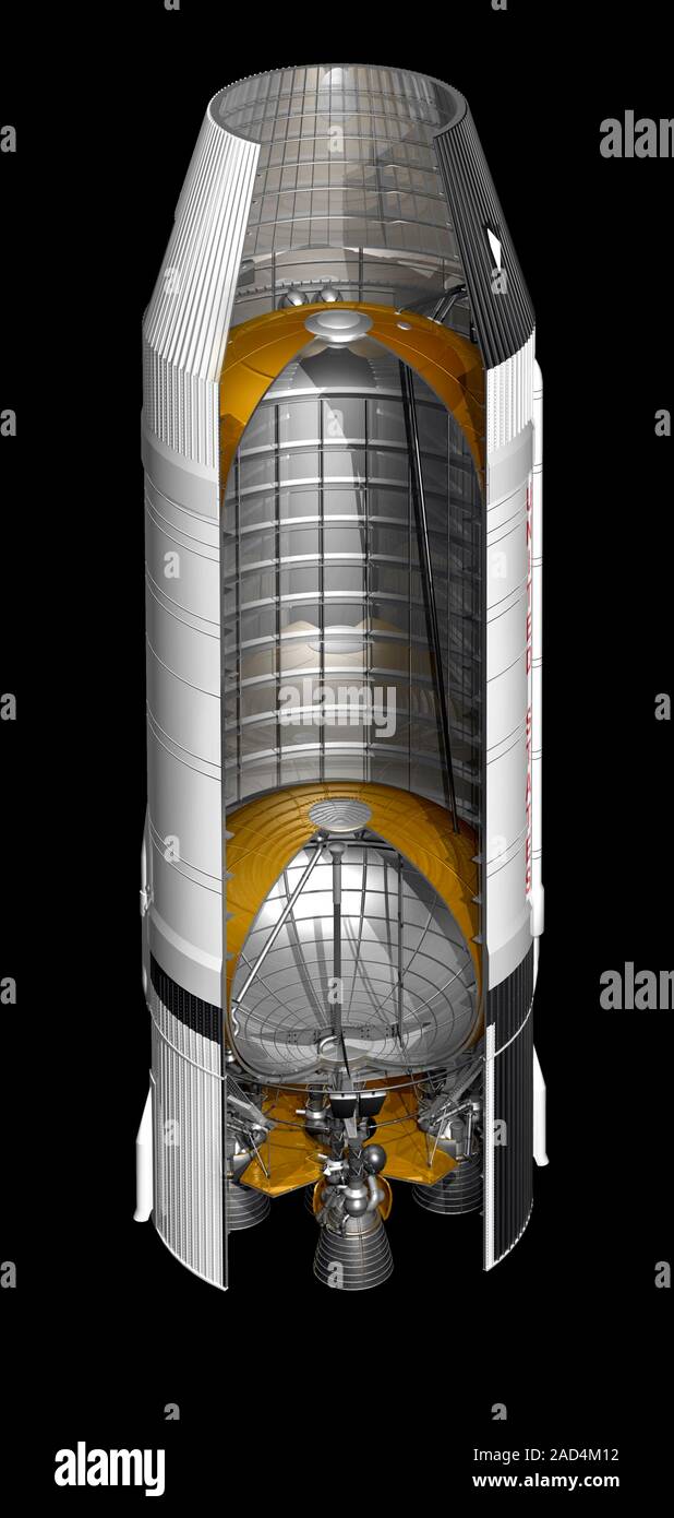 Saturn V rocket. Cutaway illustration of the second stage (S-II) of the ...