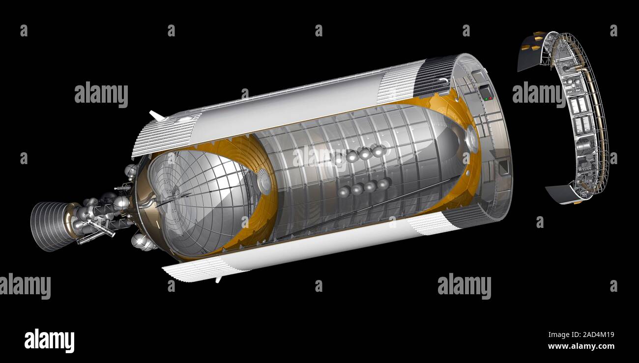 Saturn V rocket. Cutaway illustration of the third stage (S-IVB) of the ...