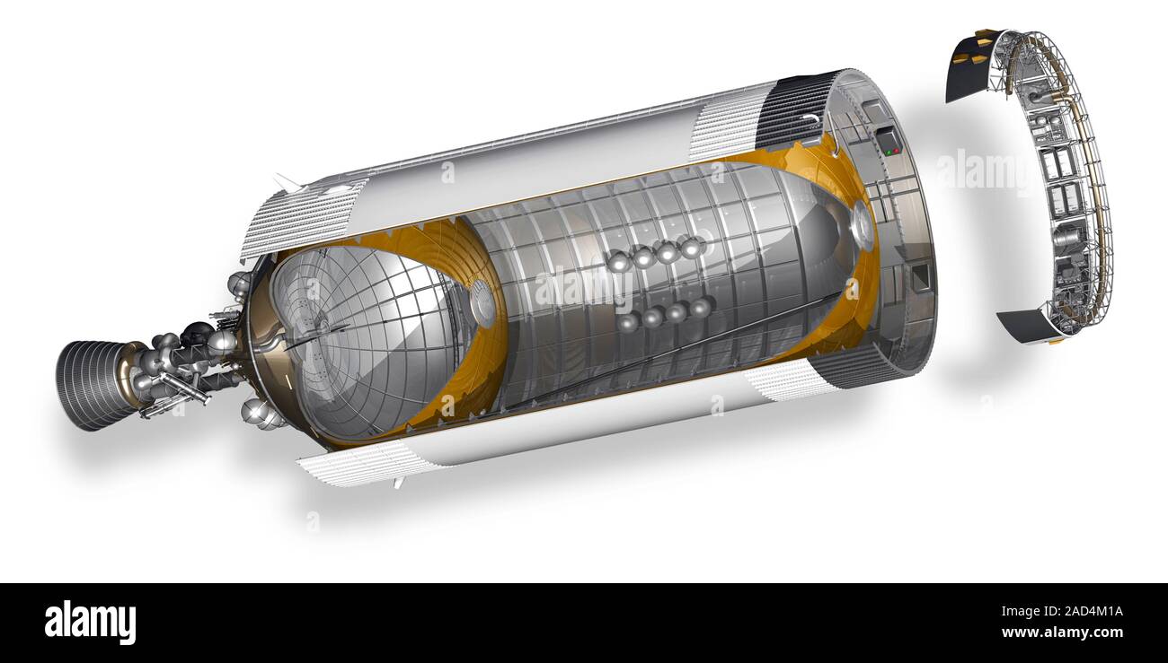 Saturn V rocket. Cutaway illustration of the third stage (S-IVB) of the ...