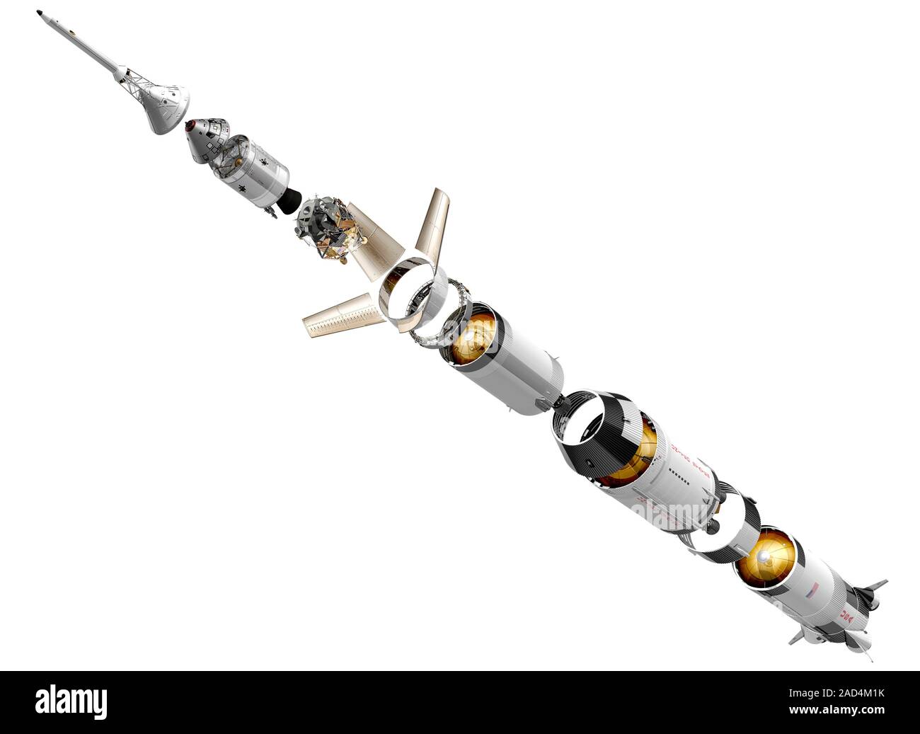 Apollo programme Saturn V rocket, exploded view. The Saturn V was the ...
