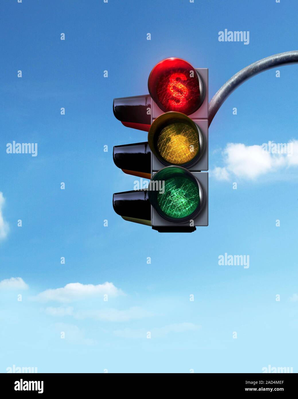 Traffic lights. Overhead set of traffic lights controlling traffic flow ...