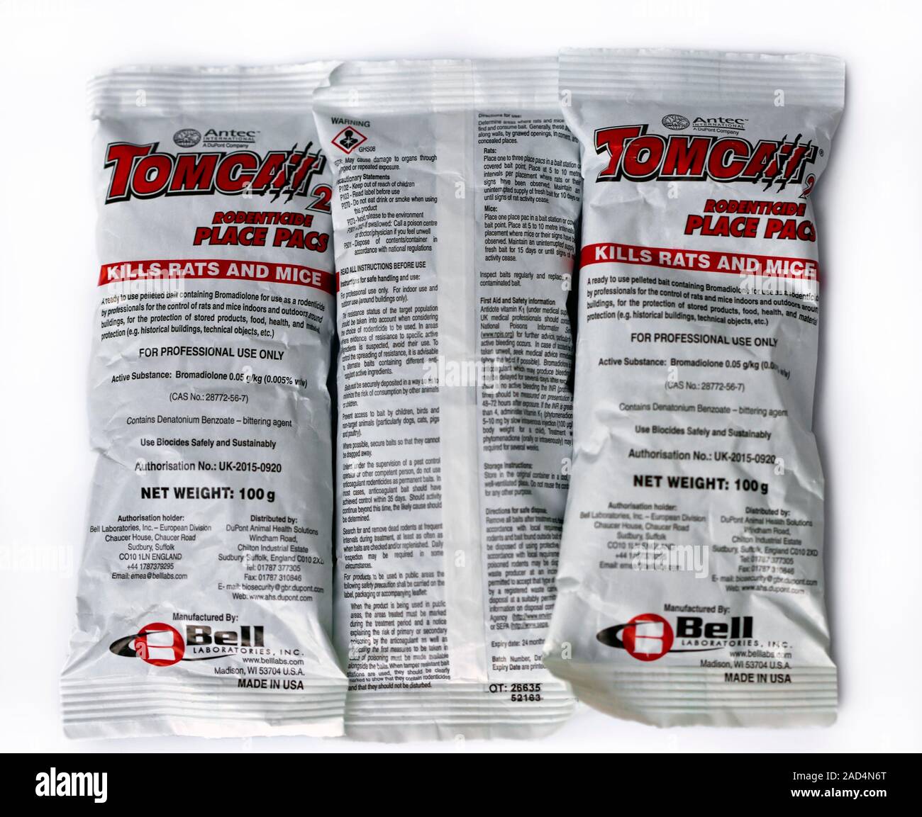 Rodent poison sachets. Sachets from the Tomcat brand of rodent poison ...