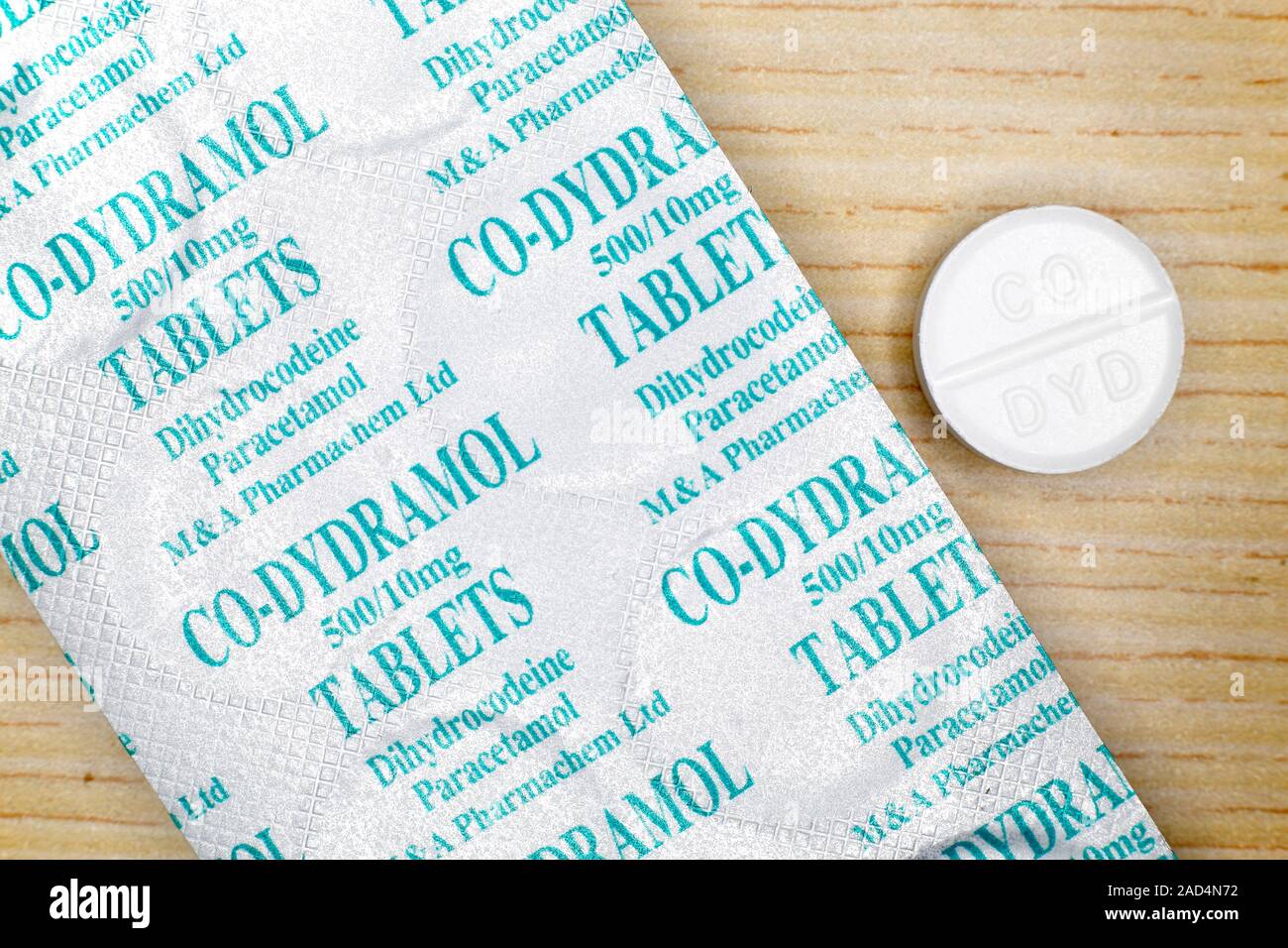 Co-dydramol packaging. Pill and blister pack for the analgesic ...
