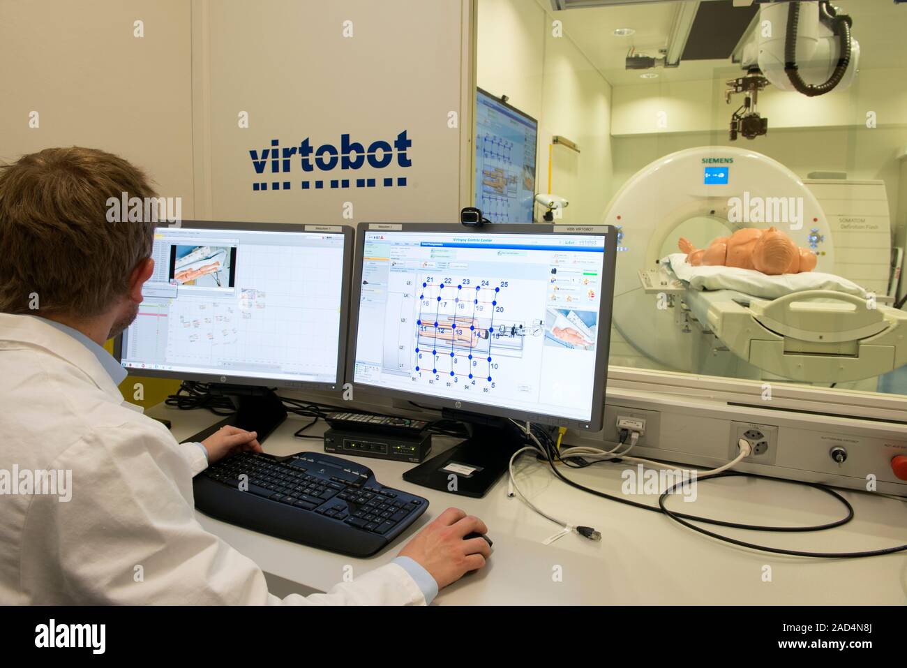 Virtopsy robot scanner. Control centre for the Virtopsy robot, the ...