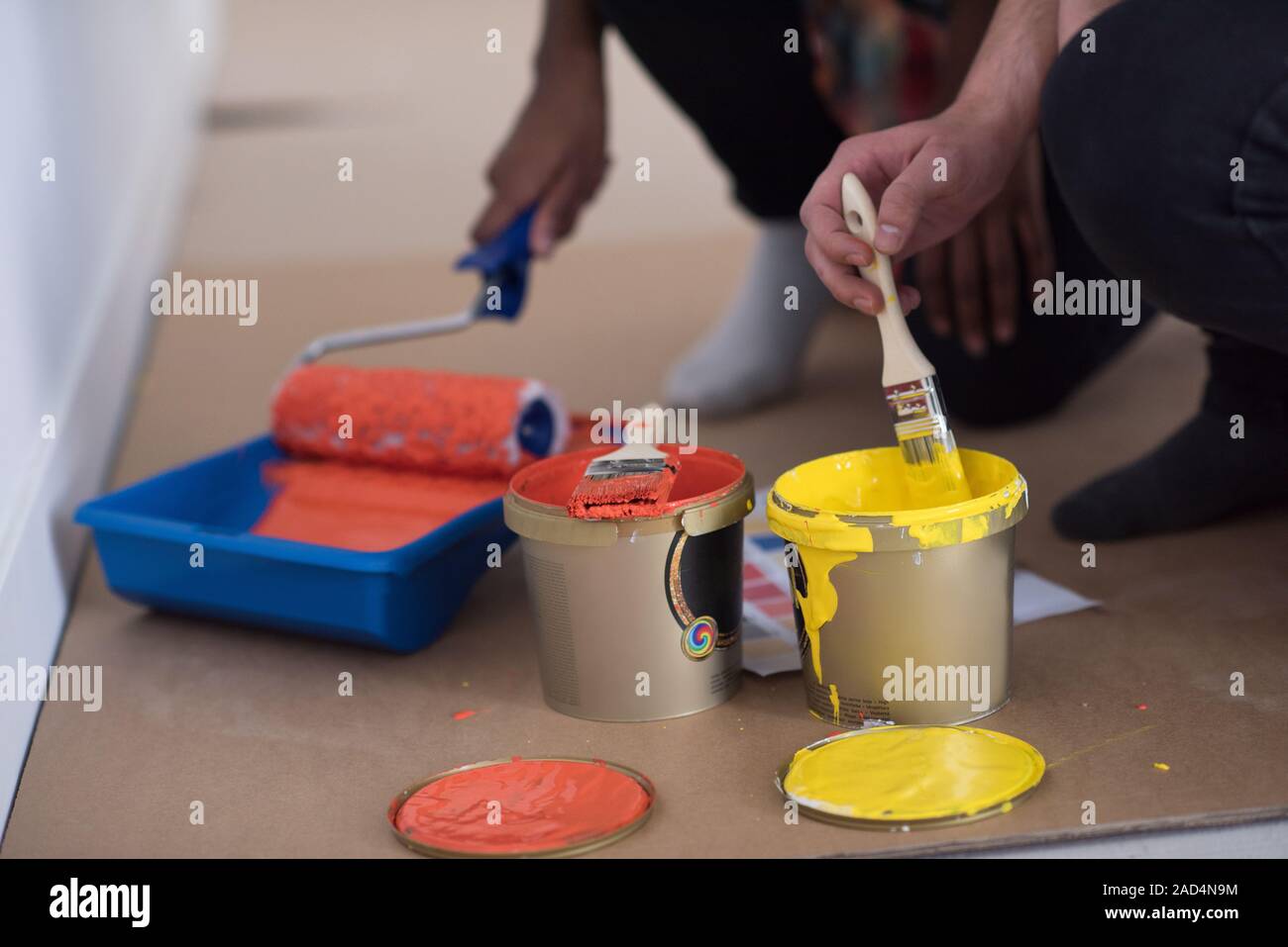 painters prepare color for painting Stock Photo - Alamy