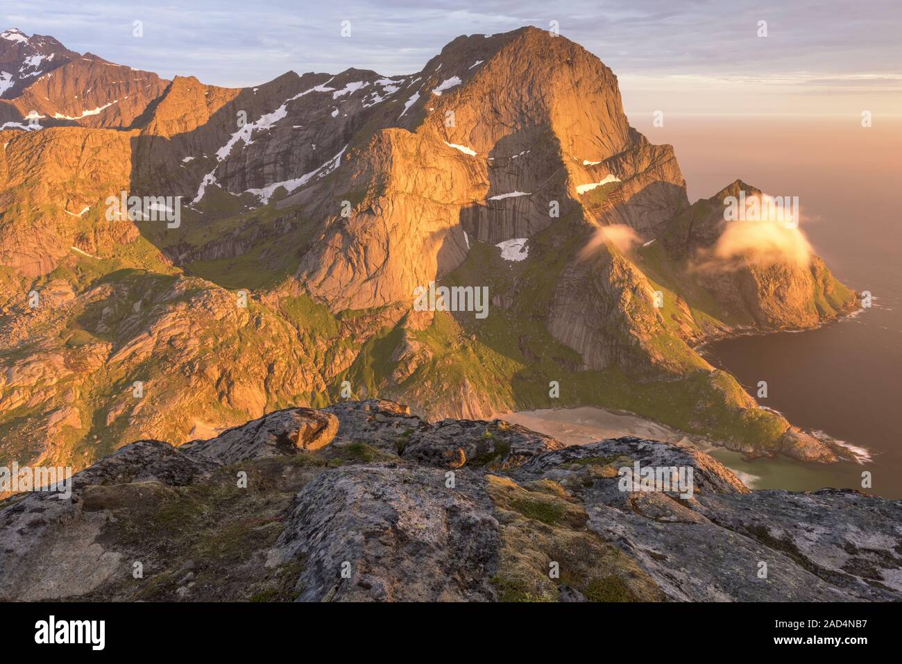 Evening mood over the Atlantic, Moskenesoeya, Lofoten, Norway Stock ...