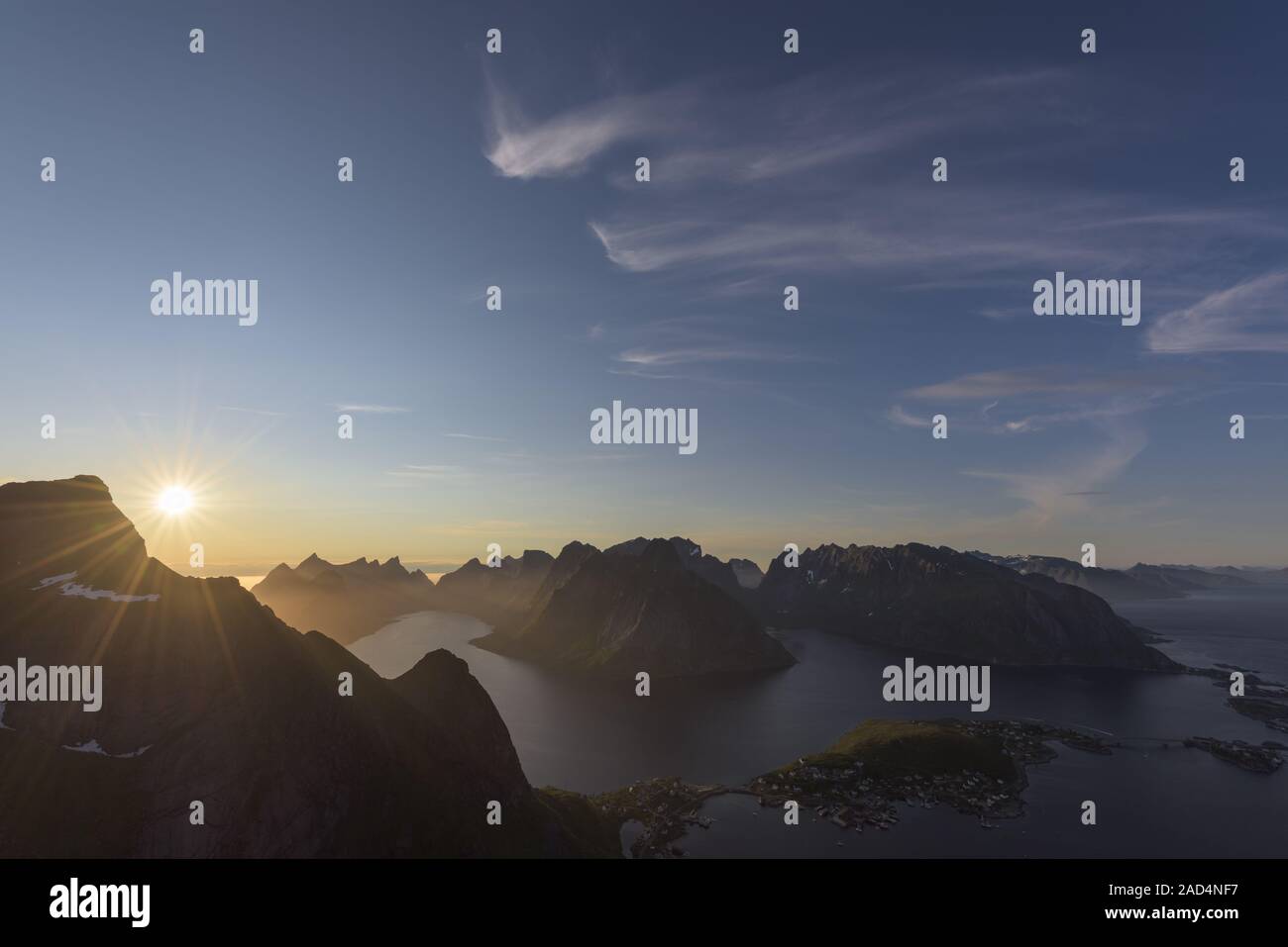 Evening mood, Kjerkfjorden and Reinefjorden, Reine, Moskenesoeya ...