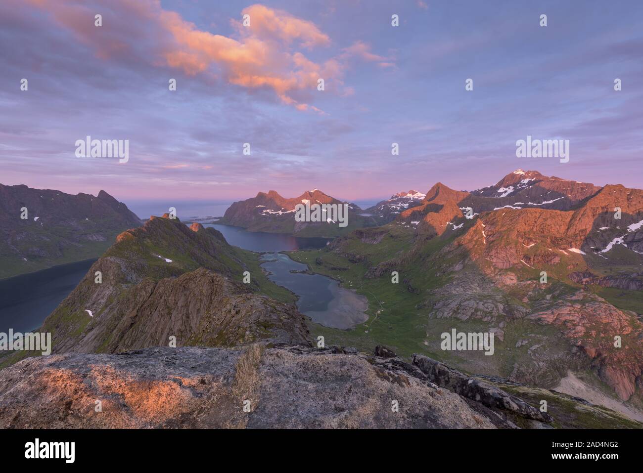 Evening mood, Kjerkfjorden and Bunesfjorden, Moskenesoeya, Lofoten ...