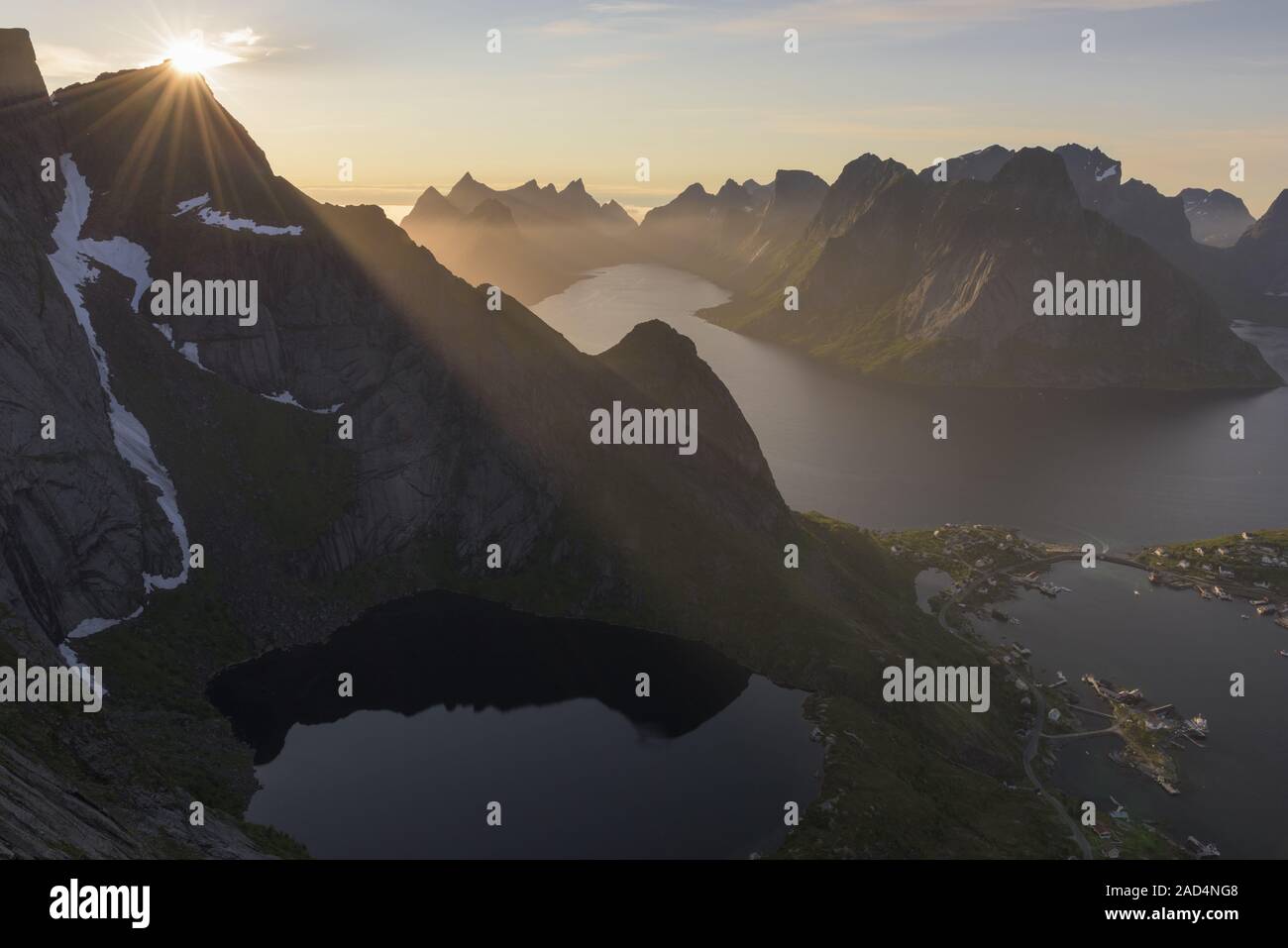 Evening mood, Kjerkfjorden, Reine, Moskenesoeya, Lofoten, Norway Stock ...