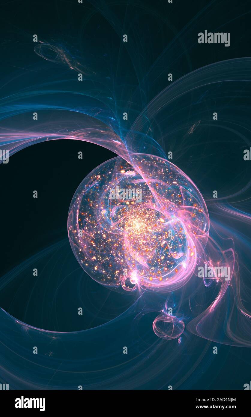 Bubble universe. Illustration of a 'bubble' universe and superstrings ...