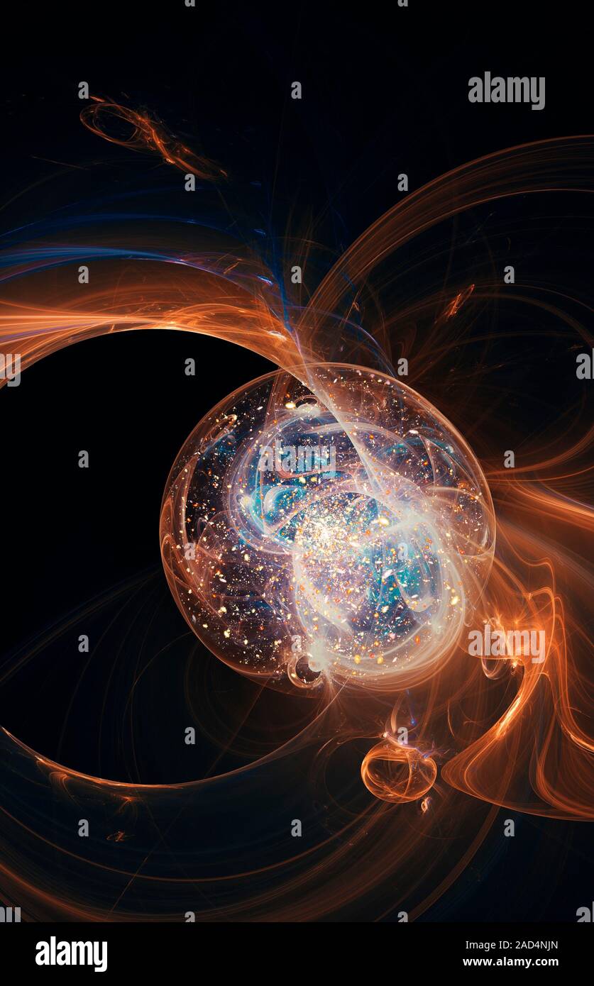 Bubble universe. Illustration of a 'bubble' universe and superstrings ...