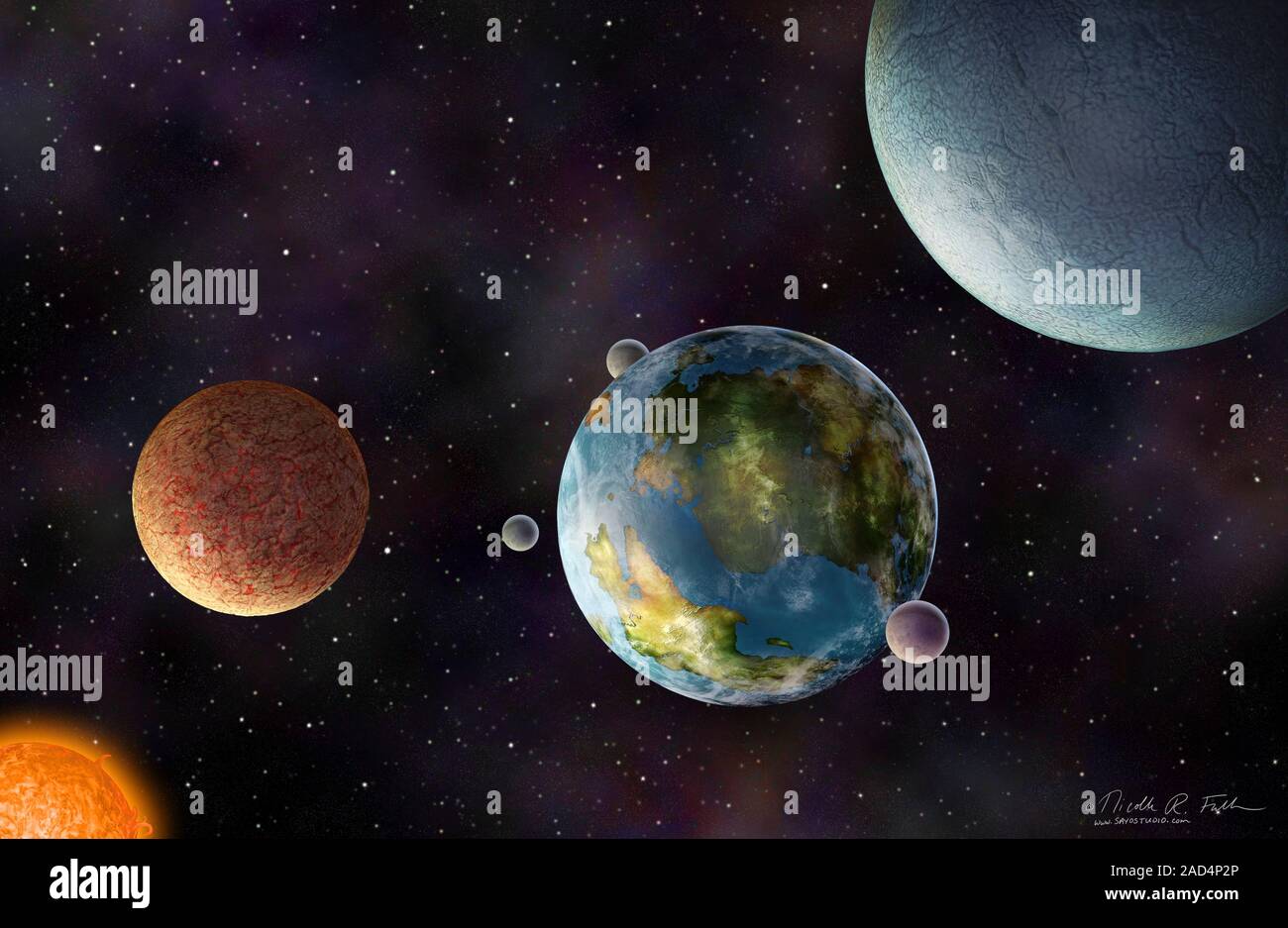 Earth-like alien planet. Illustration of a possible Earth-like planet ...