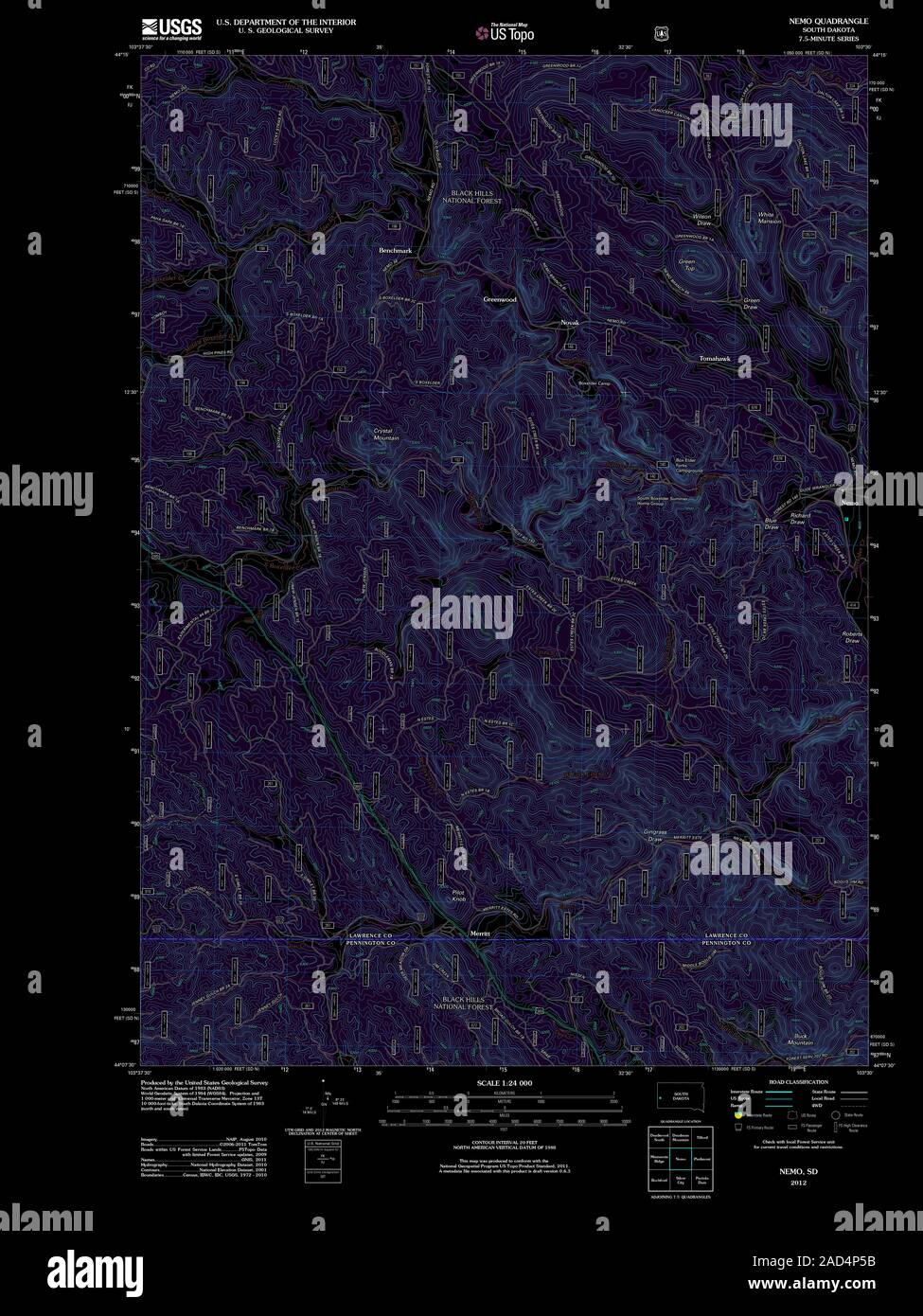 USGS TOPO Map South Dakota SD Nemo 20120702 TM Inverted Restoration ...