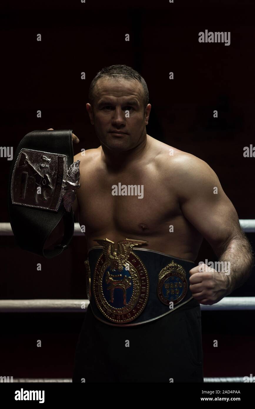 kick boxer with his championship belt Stock Photo - Alamy