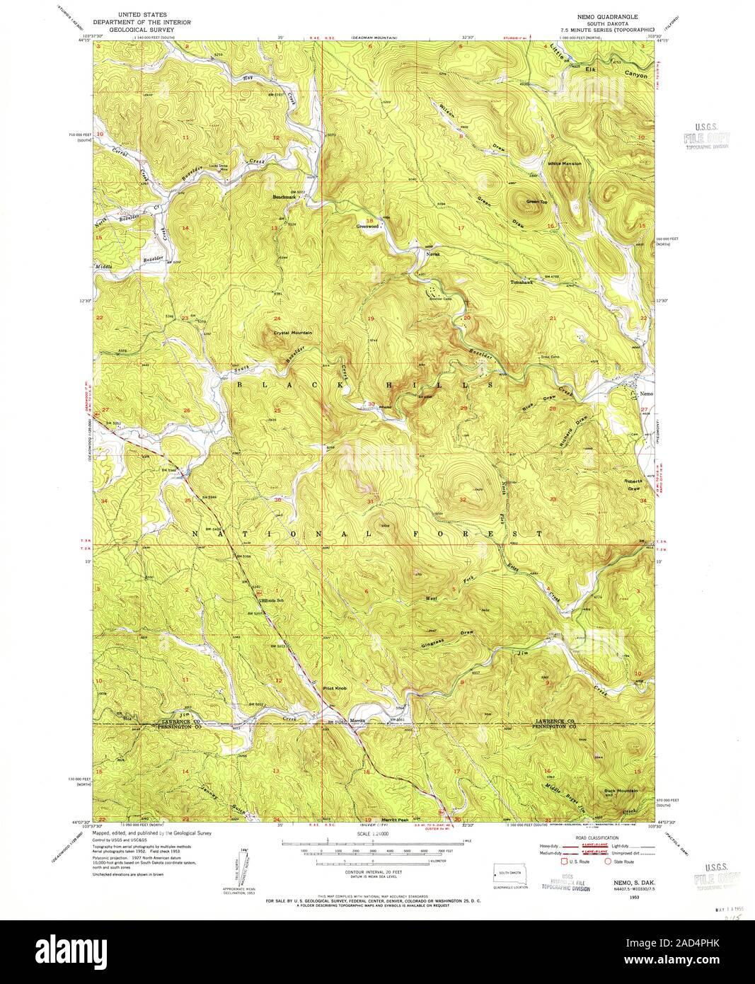 USGS TOPO Map South Dakota SD Nemo 343834 1953 24000 Restoration Stock ...