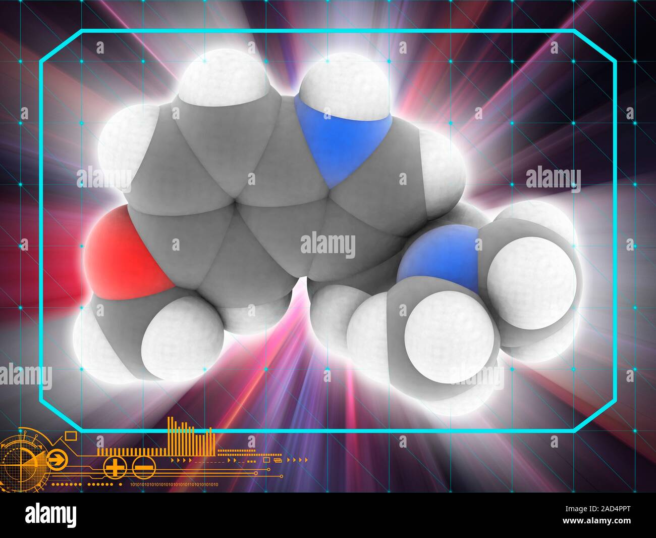 5-MeO-DMT or 5-methoxy-N,N-dimethyltryptamine. Molecular model of the ...