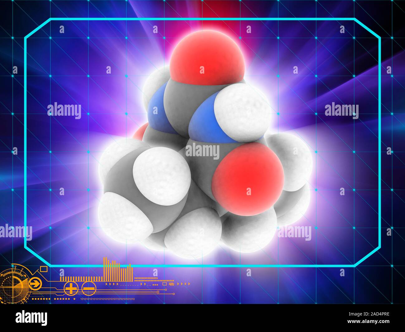 Barbital. Molecular model of the drug barbital (C8.H12.N2.O3) . This was the first commercially ...