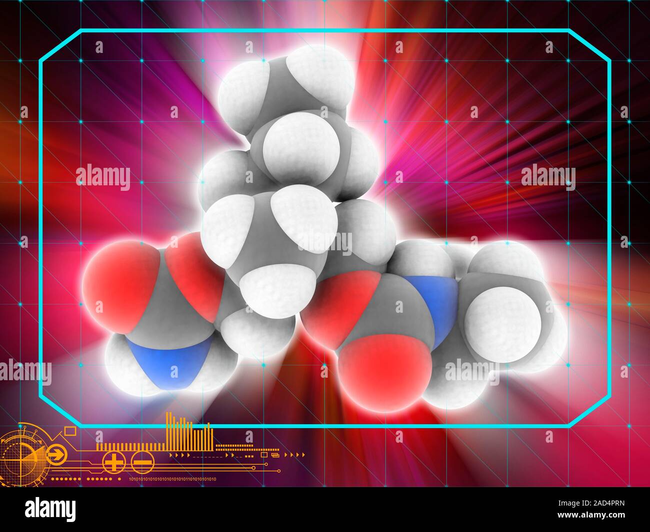 Carisoprodol. Molecular model of the drug carisoprodol (C12.H24.N2.O4 ...