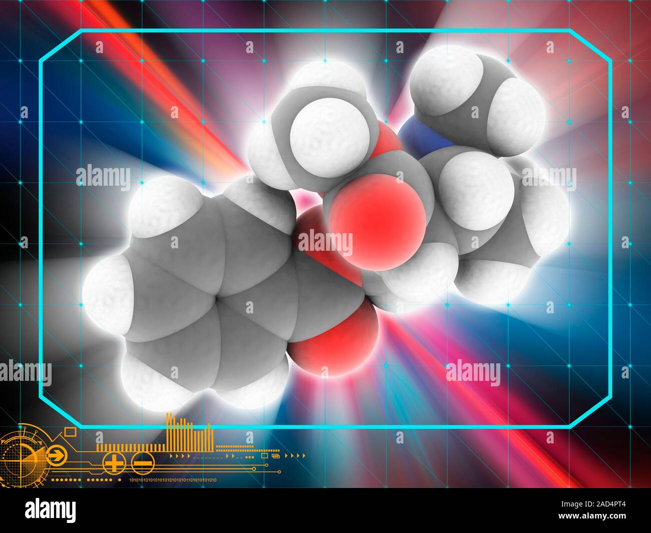 Cocaine. Molecular model of the drug cocaine (C17.H21.N.O4). This ...