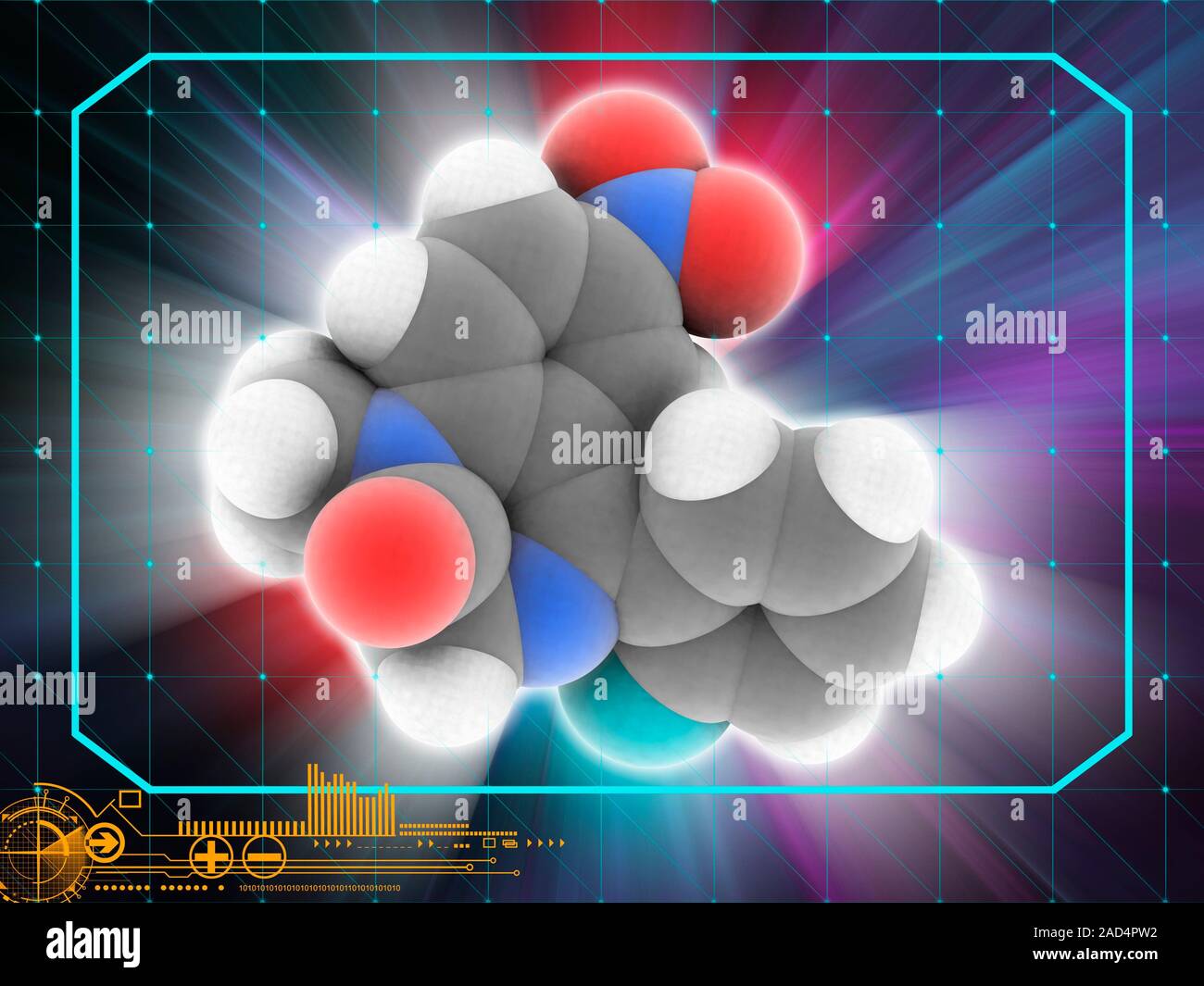 Flunitrazepam. Molecular model of the drug flunitrazepam (C16.H12.F.N3 ...