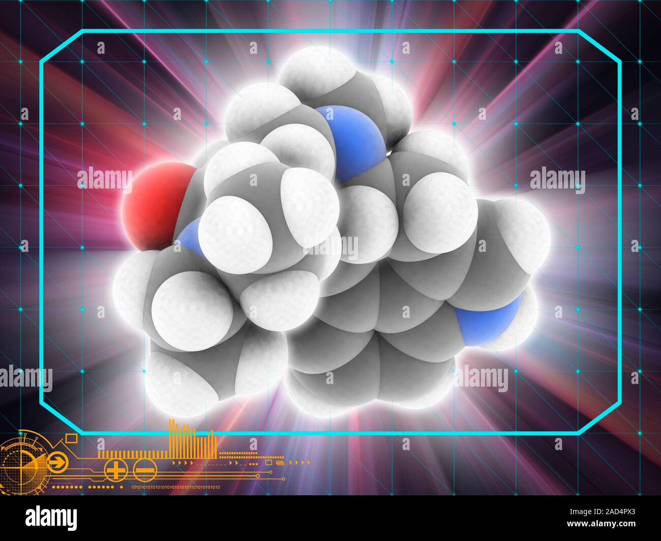 LSD drug. Molecular model of the drug lysergic acid diethylamide (C20 ...