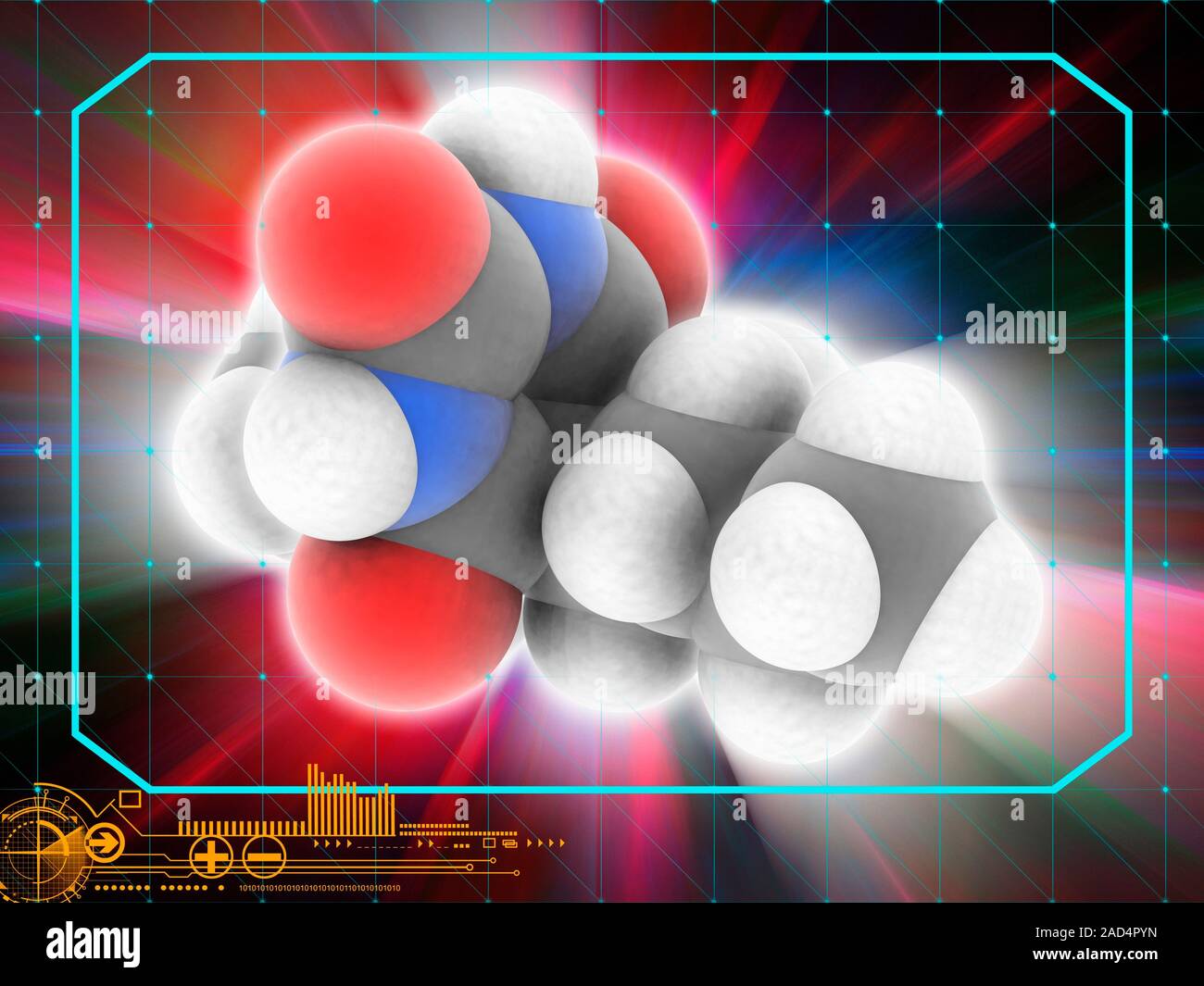 Pentobarbital (Pentobarbitone). Molecular model of the drug ...