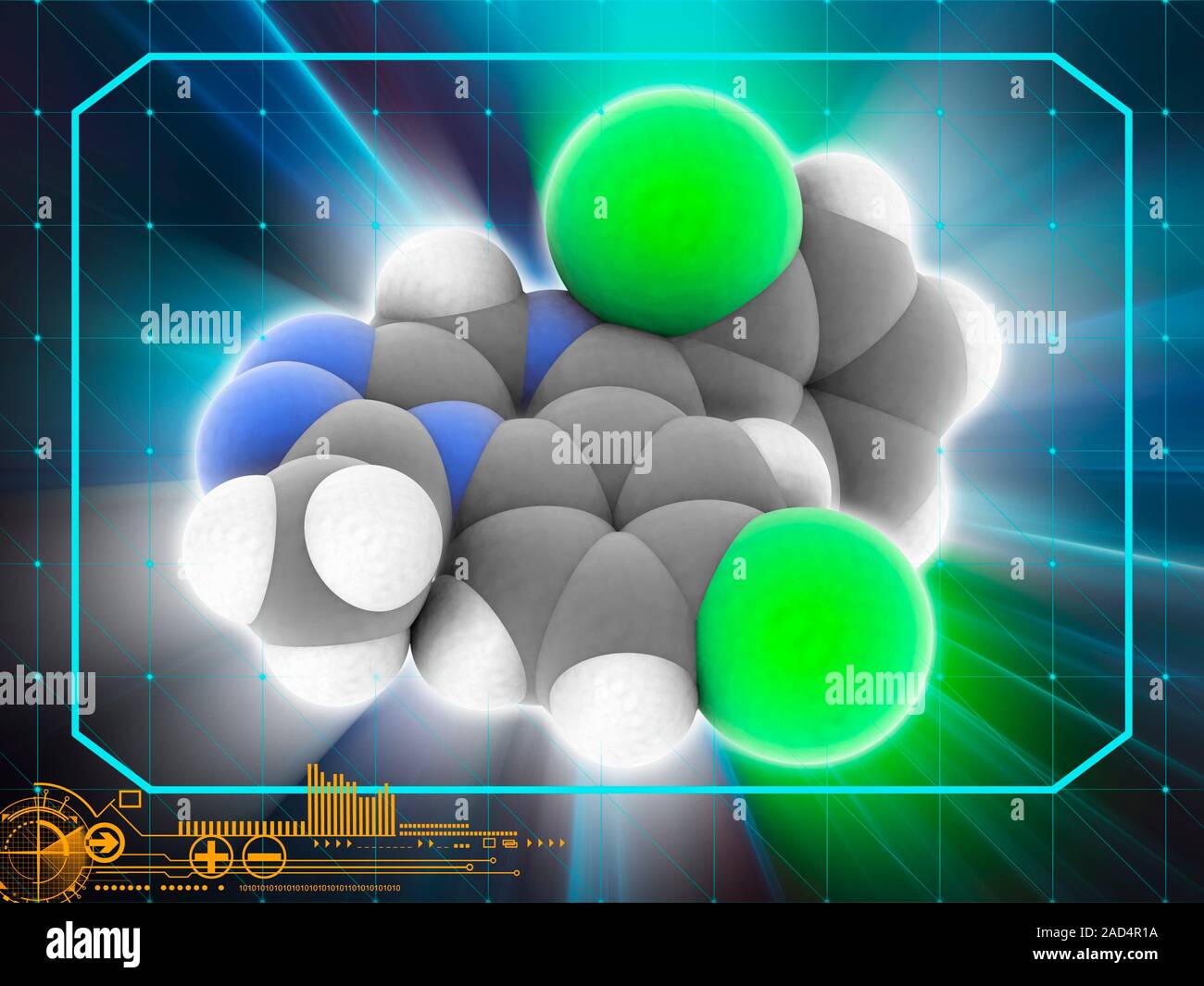 Triazolam. Molecular model of the drug Triazolam (C17.H12.Cl2.N4). This ...