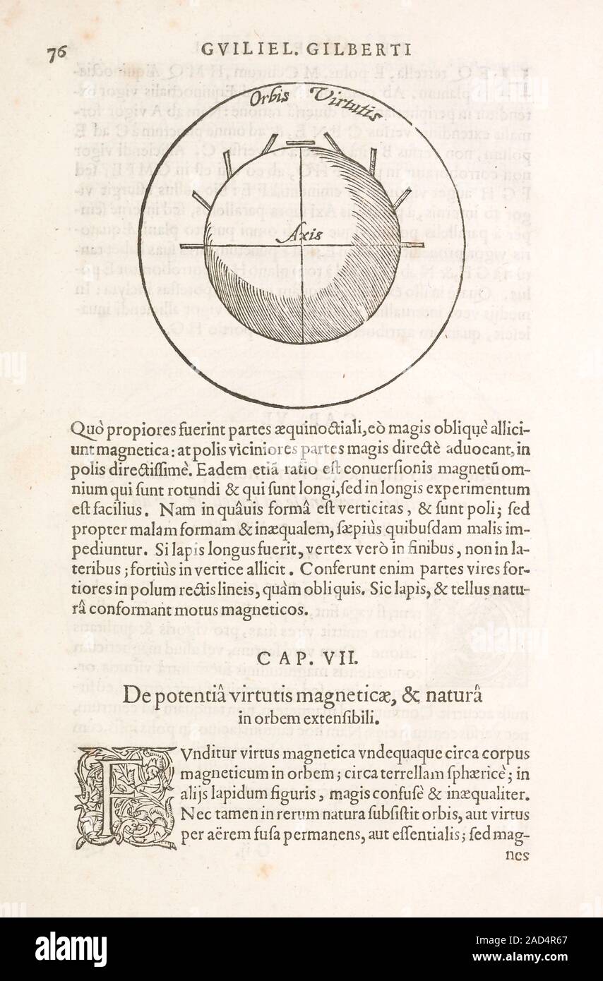 Gilbert's terrella 'Earth' magnet. Page from 'De Magnete' (On the ...