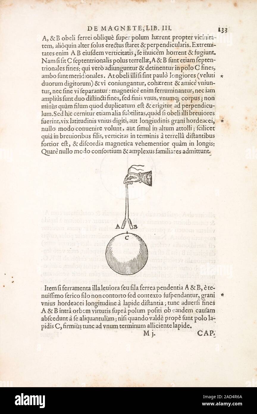 Gilbert on induced magnetism. Page from 'De Magnete' (On the Magnet ...