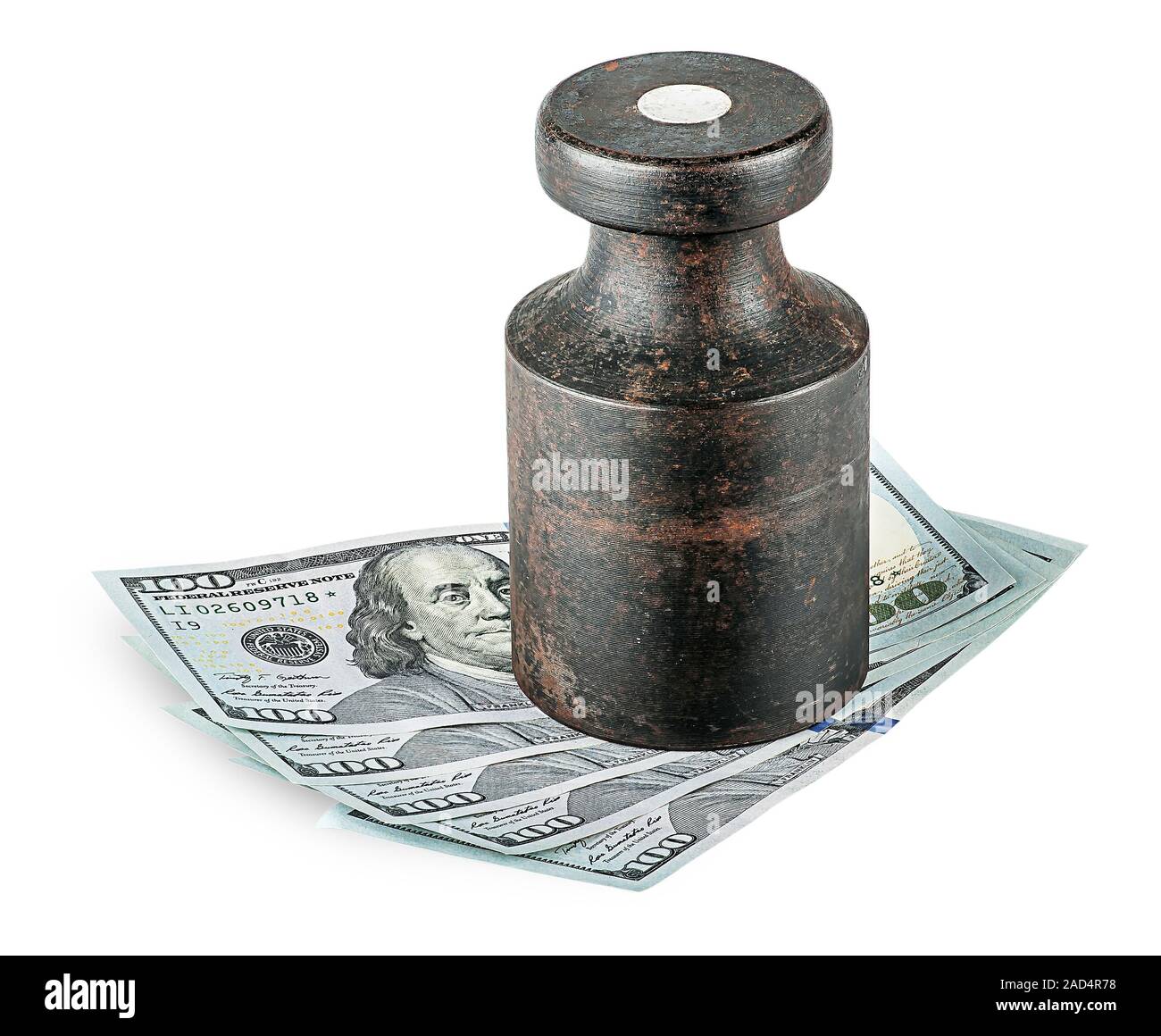 Banknotes clamped old rusty weights Stock Photo - Alamy