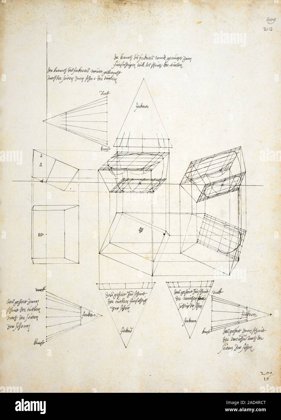 Geometrical study by Durer. Illustrations of geometrical diagrams as ...