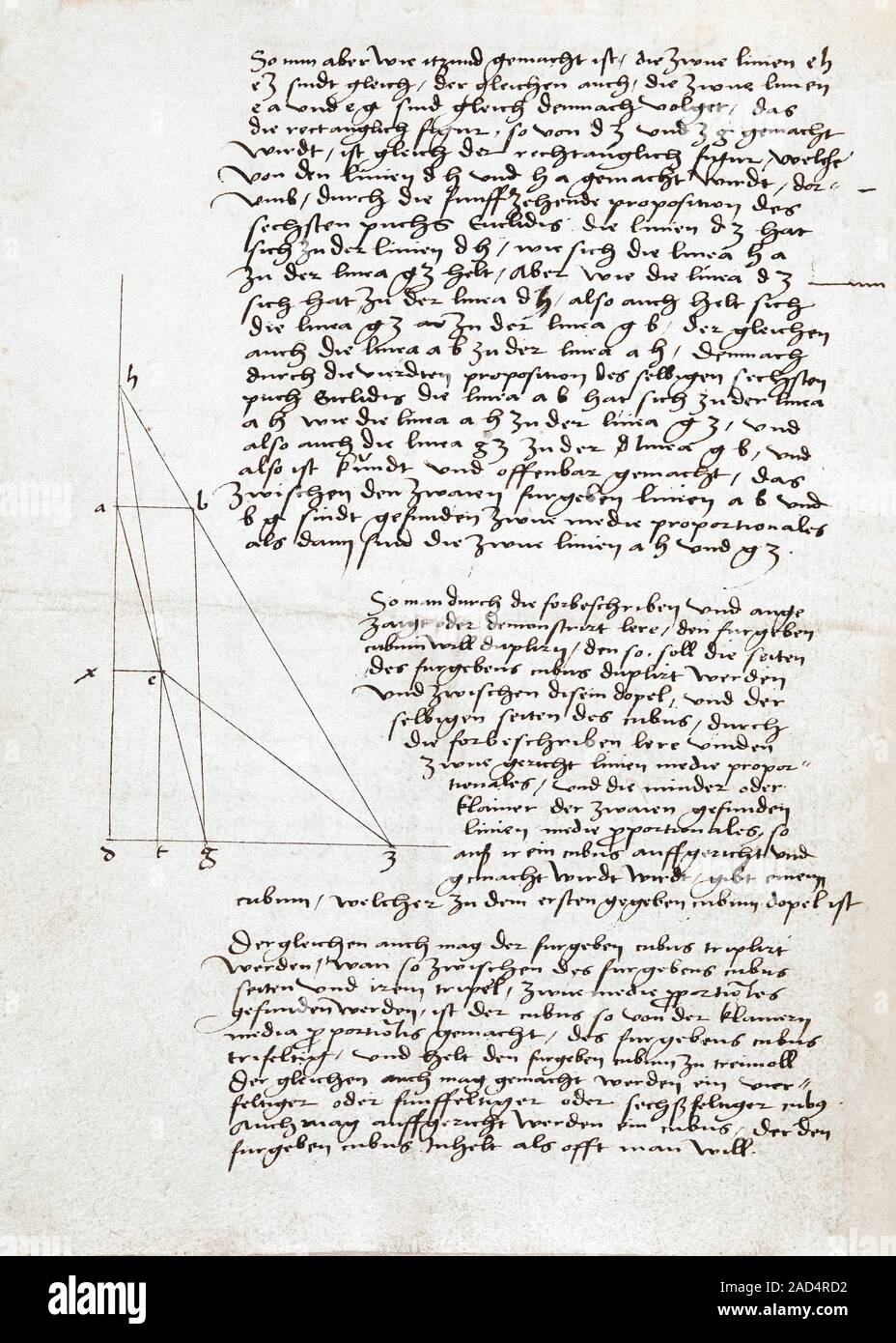Geometrical study by Durer. Illustrations of geometry diagrams and text ...