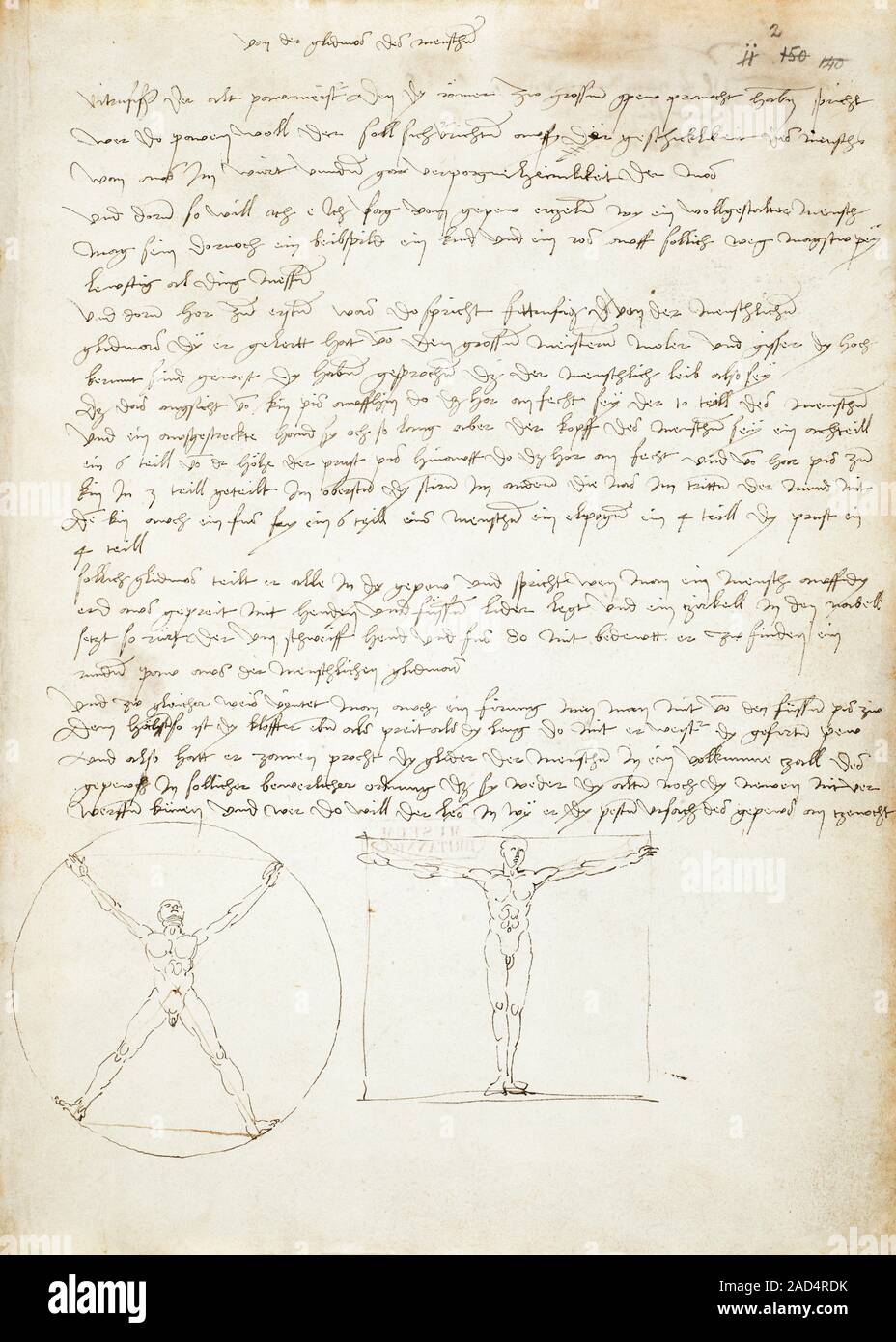 Study in human proportions by Durer. Text and human figures as sketched ...