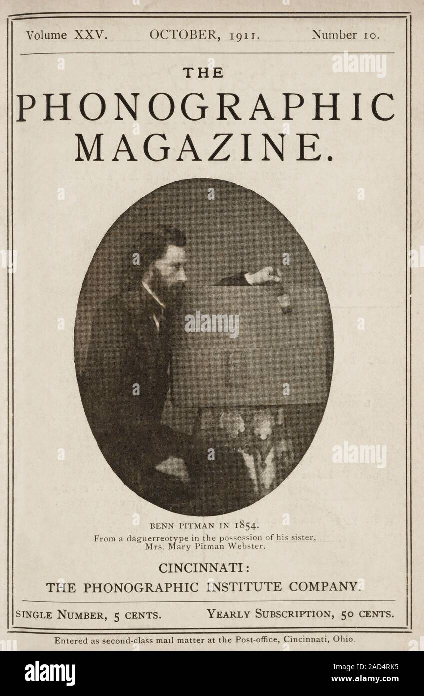 Benn Pitman, shorthand inventor. Magazine cover from October 1911 ...