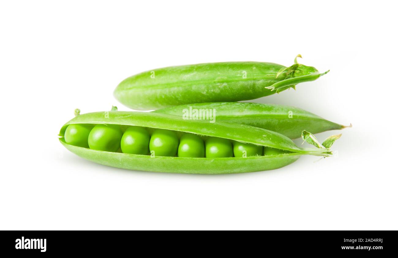 Three green peas in pods rotated Stock Photo - Alamy