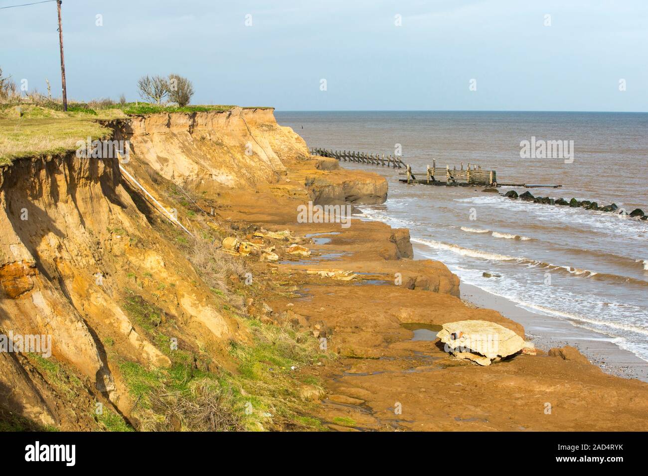 Coastal erosion at Happisburgh, one of the fastest eroding parts of the ...