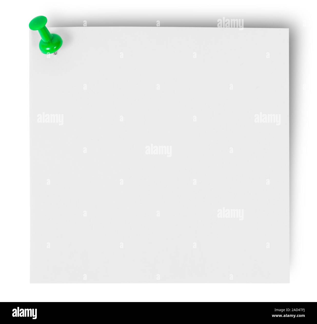 White sticker pinned green office pin Stock Photo - Alamy