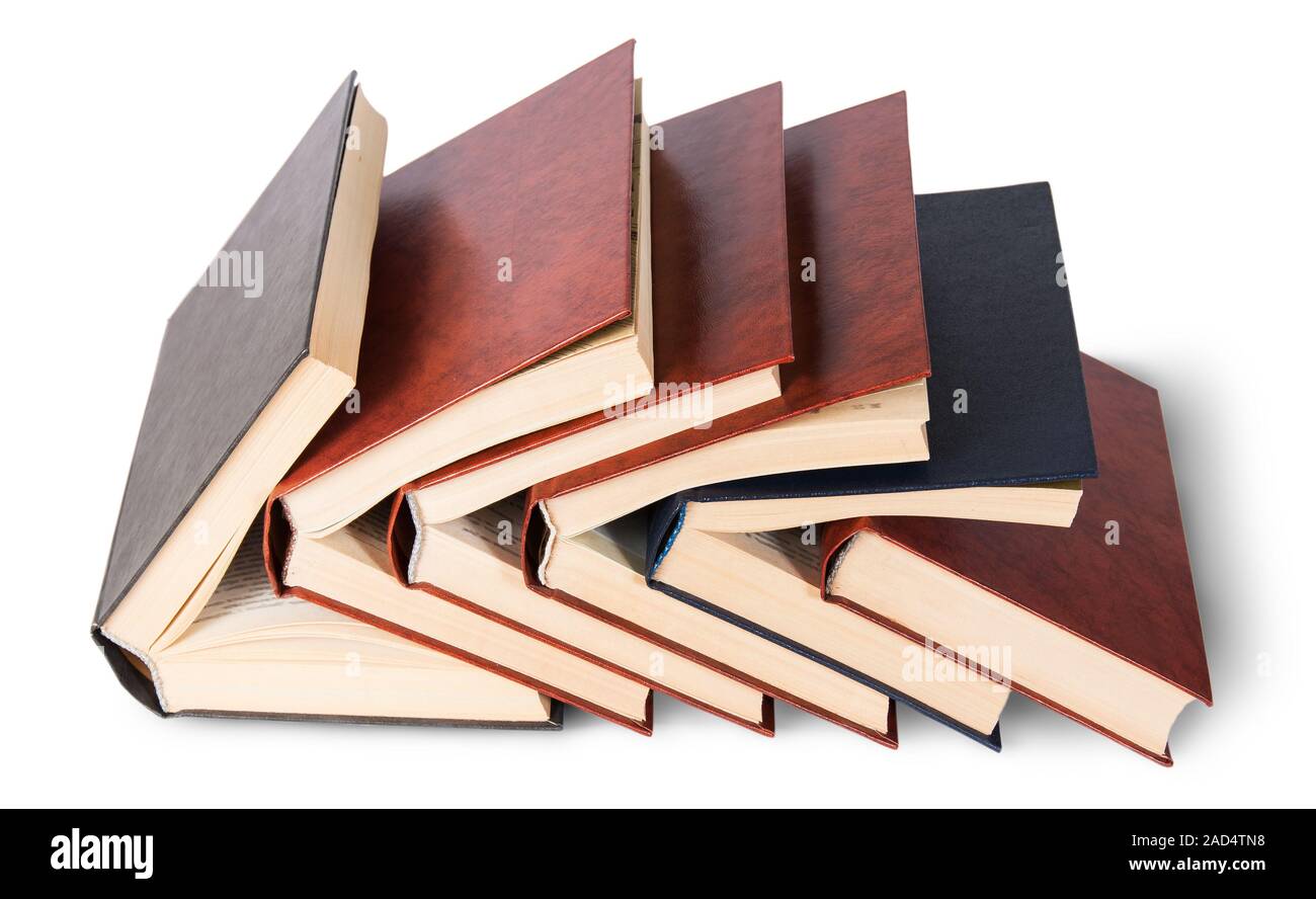 Six old books imbedded in one another top view Stock Photo - Alamy