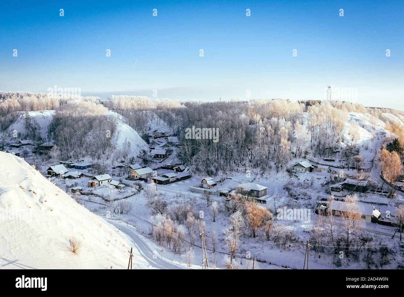 landscape of the winter old town of Tobolsk Siberian village in Russia ...