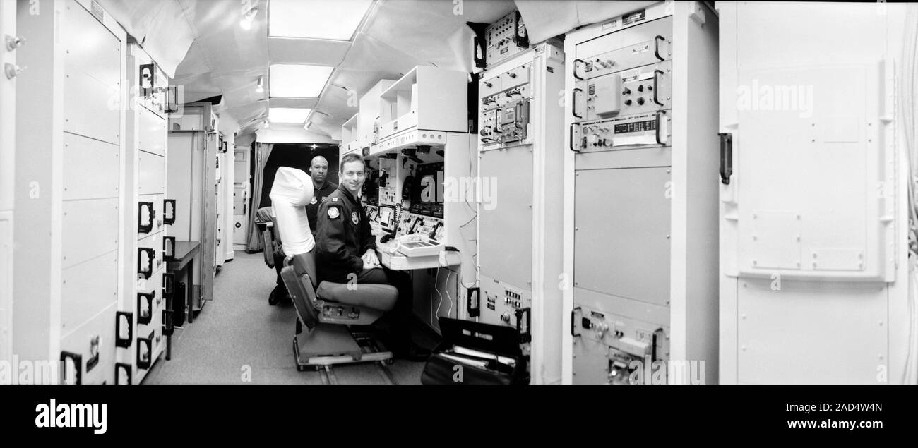 Nuclear missile launch site, 1990s. Missile combat crew members in a ...