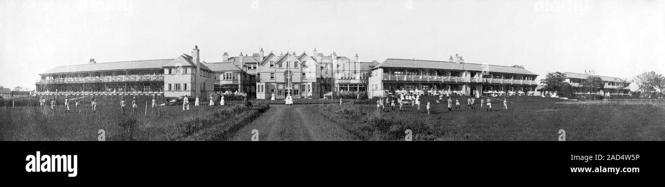 Tuberculosis hospital, early 20th century. Panoramic view of nurses and ...