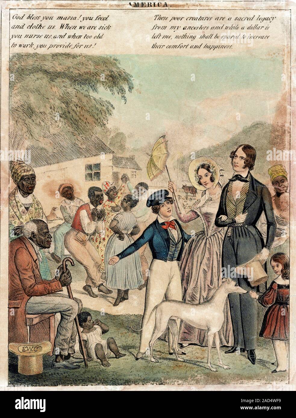Slavery in America. 19th-century illustration produced in 1841 by an ...
