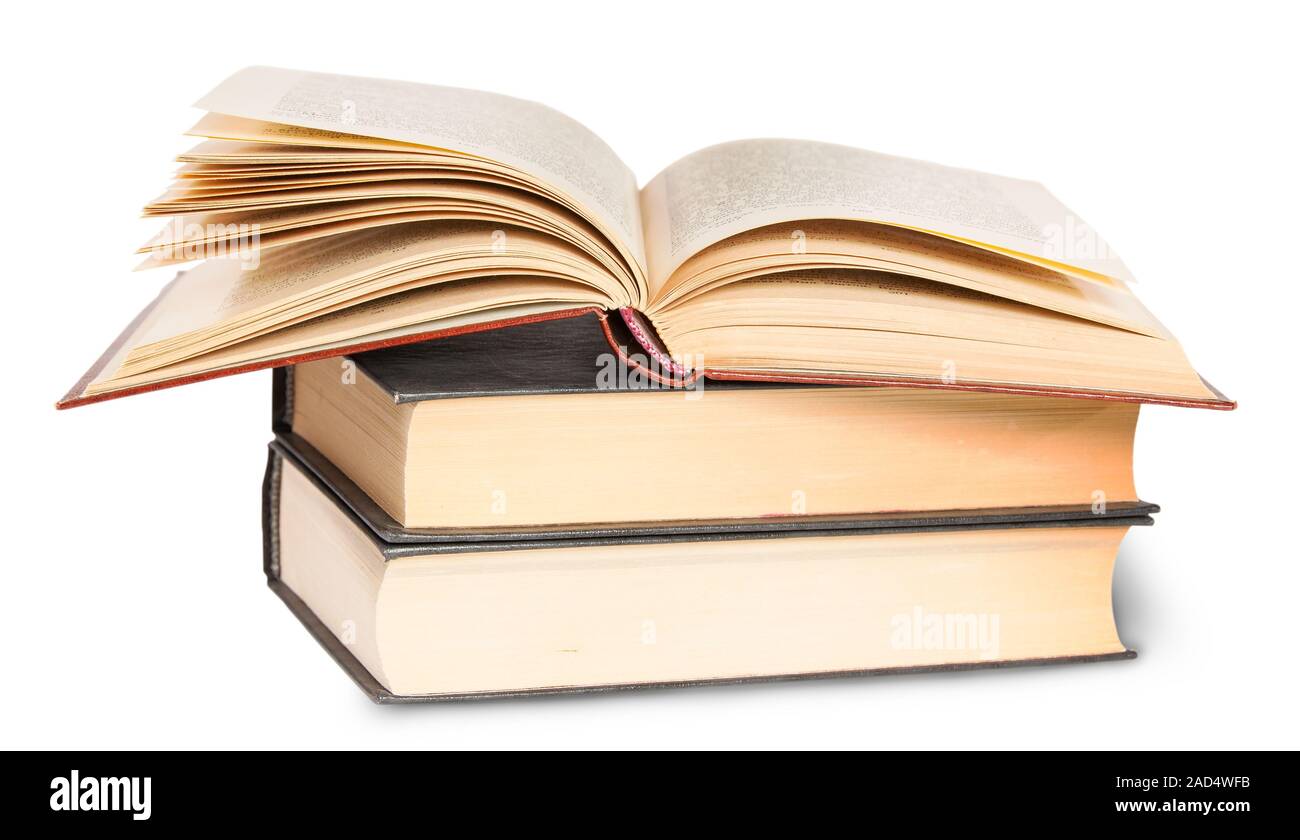 Two Closed Books And One Opened Stock Photo - Alamy
