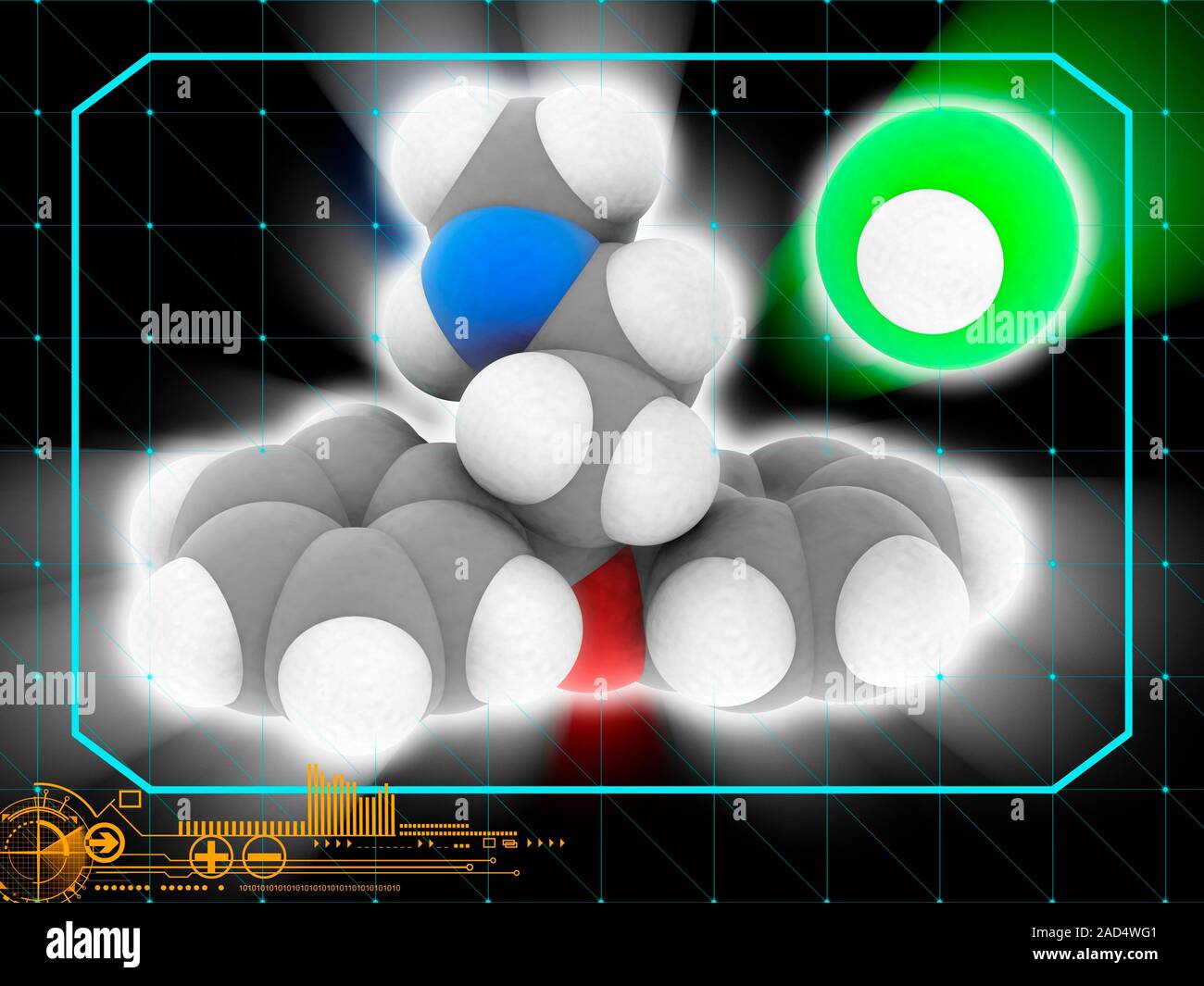 Atomoxetine hydrochloride. Molecular model of the drug atomoxetine ...