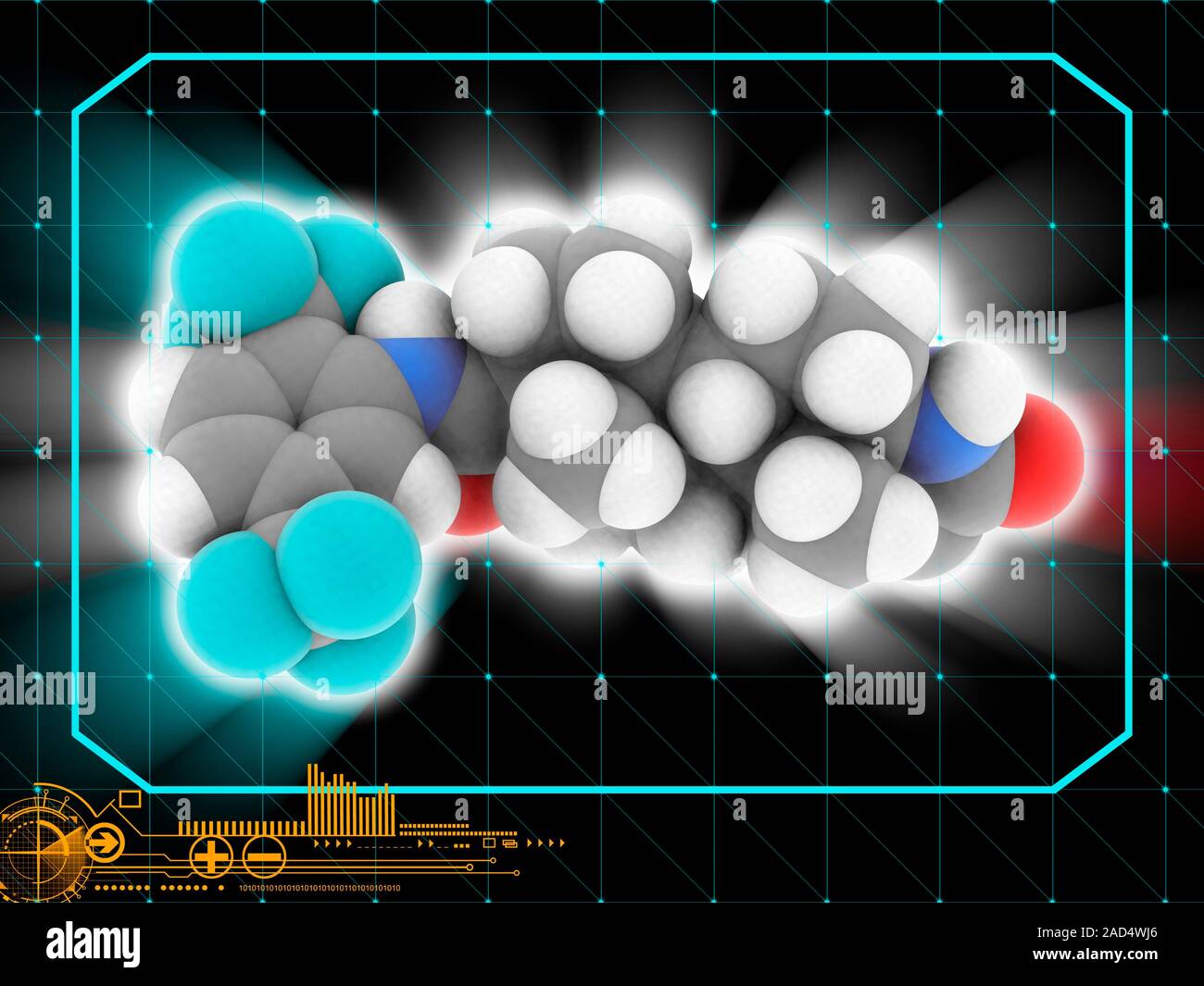 Dutasteride. Molecular model of the drug dutasteride (C27.H30.F6.N2.O2 ...