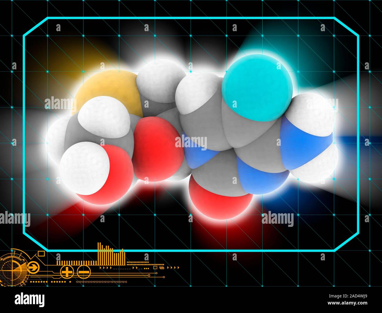 Emtricitabine. Molecular model of the drug emtricitabine (C8.H10.F.N3 ...